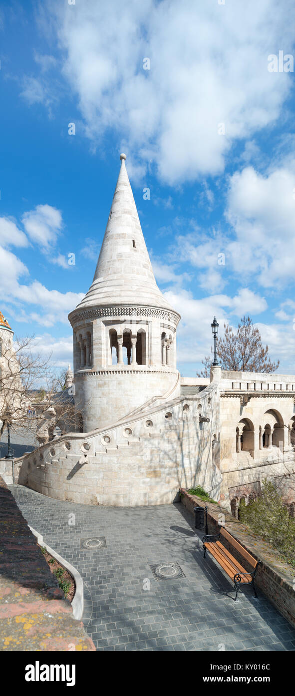 Fishermans Bastion in Budapest, Hungary. Vertical panorama made from ...