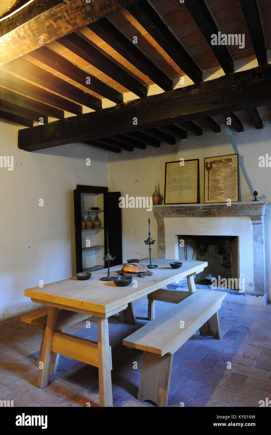 House, table, benches, 2012, Roncole Verdi, Busseto, Italy Stock Photo ...