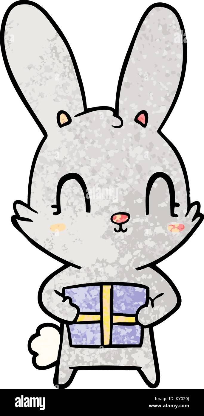 cute cartoon rabbit with present Stock Vector Image & Art - Alamy