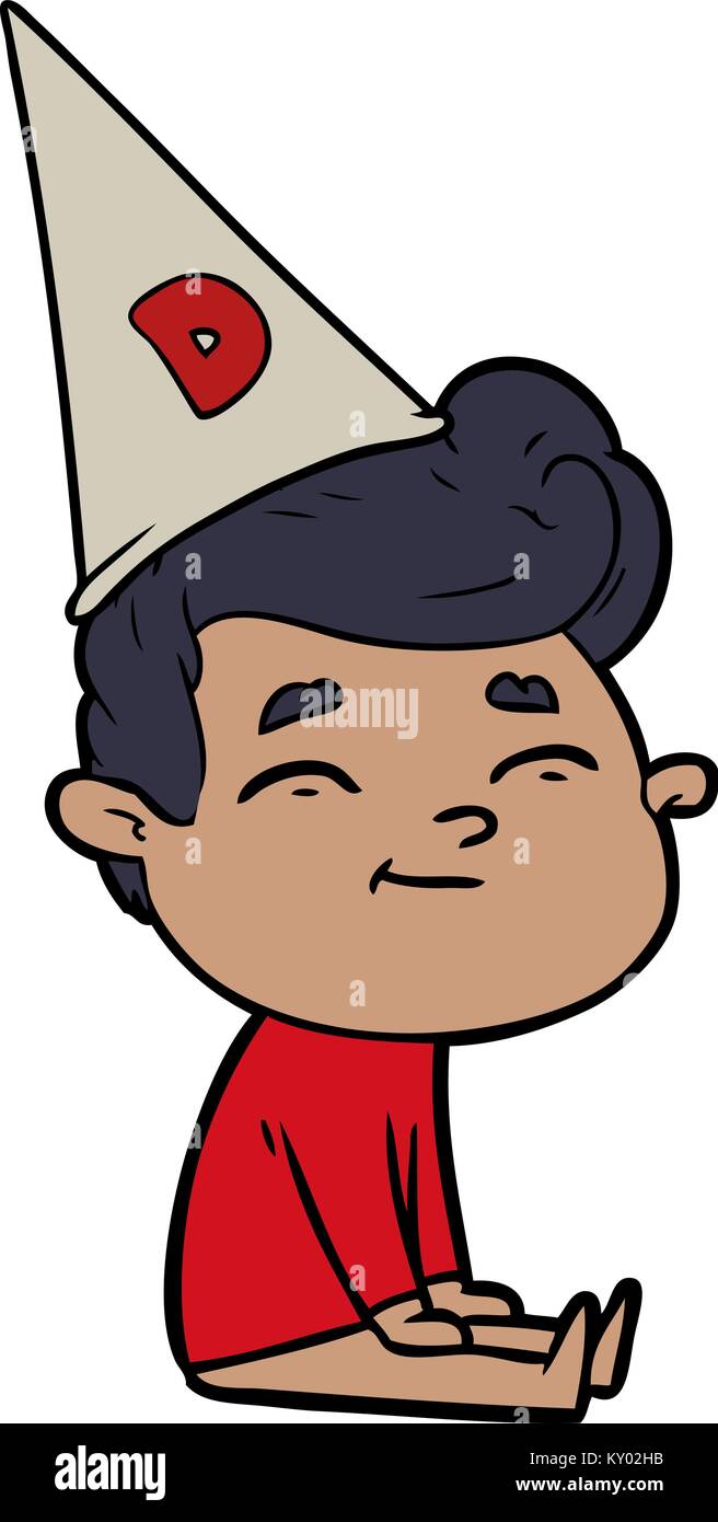 happy cartoon man sitting with dunce cap on head Stock Vector Image ...