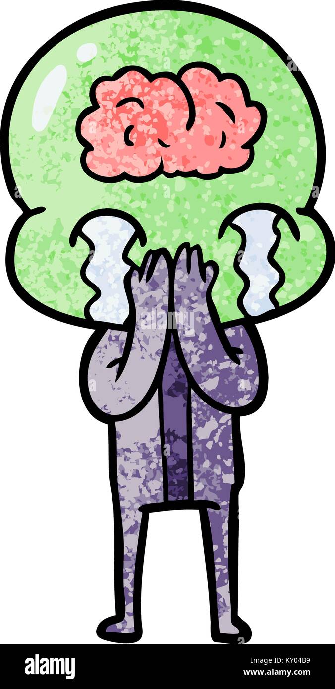 cartoon big brain alien crying Stock Vector Image & Art - Alamy