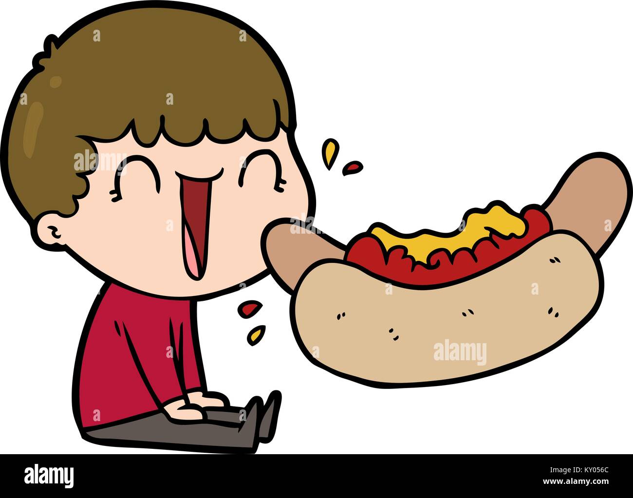 laughing cartoon man eating giant hotdog Stock Vector Image & Art - Alamy