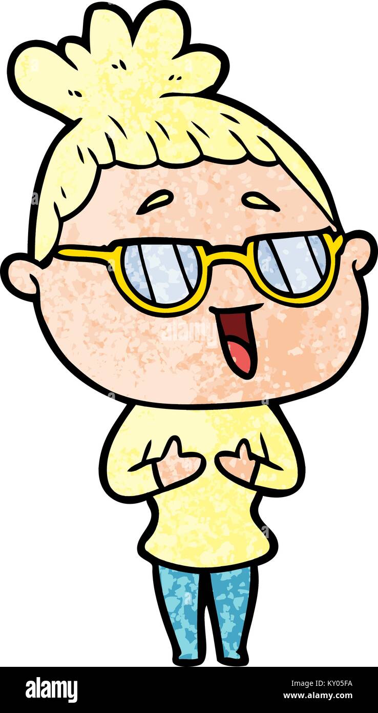 cartoon happy woman wearing spectacles Stock Vector Image & Art - Alamy