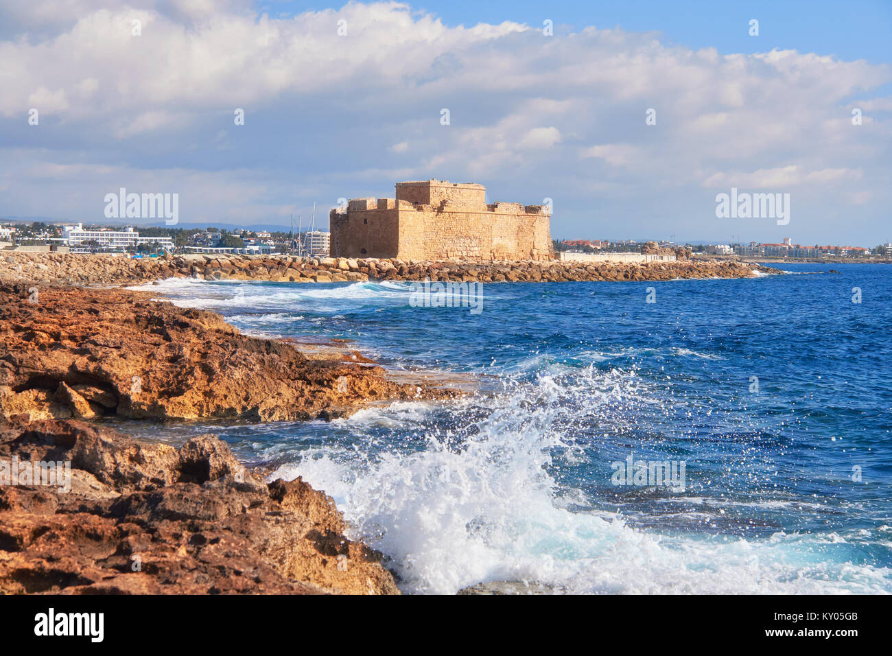 Pafos Harbour Castle, also known as "Turkish Castle" in Pathos, Cyprus ...