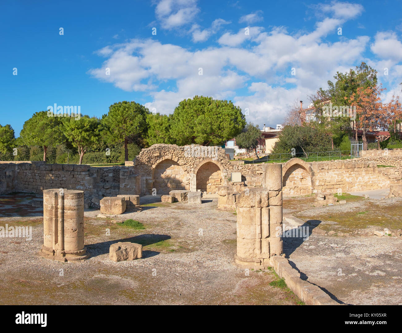 Roman columns and stone arches in Paphos Archaeological Park on Cyprus ...