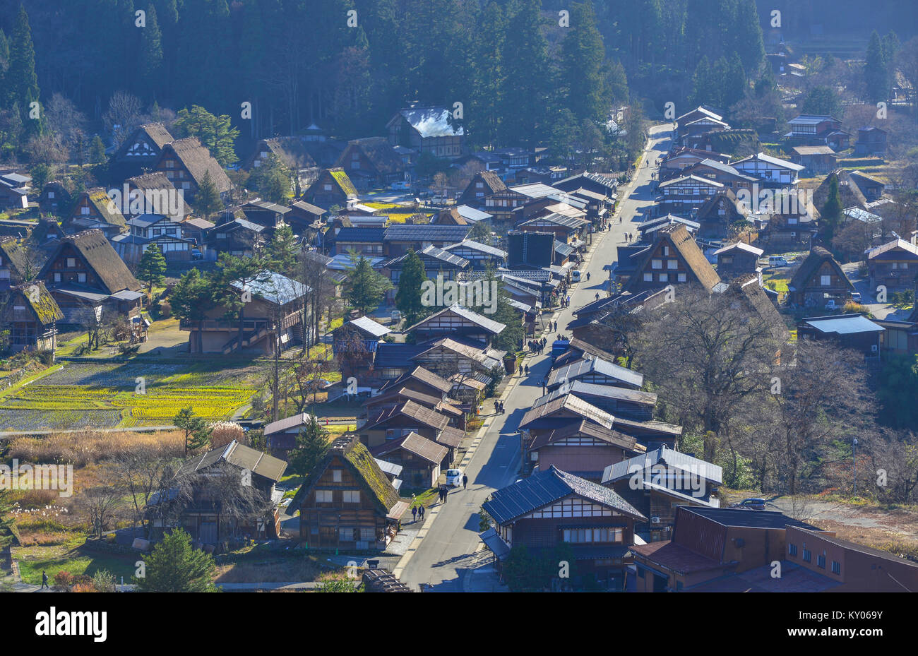 Aerial view of Shirakawa-go Historic Village in Gifu Prefecture, Japan ...