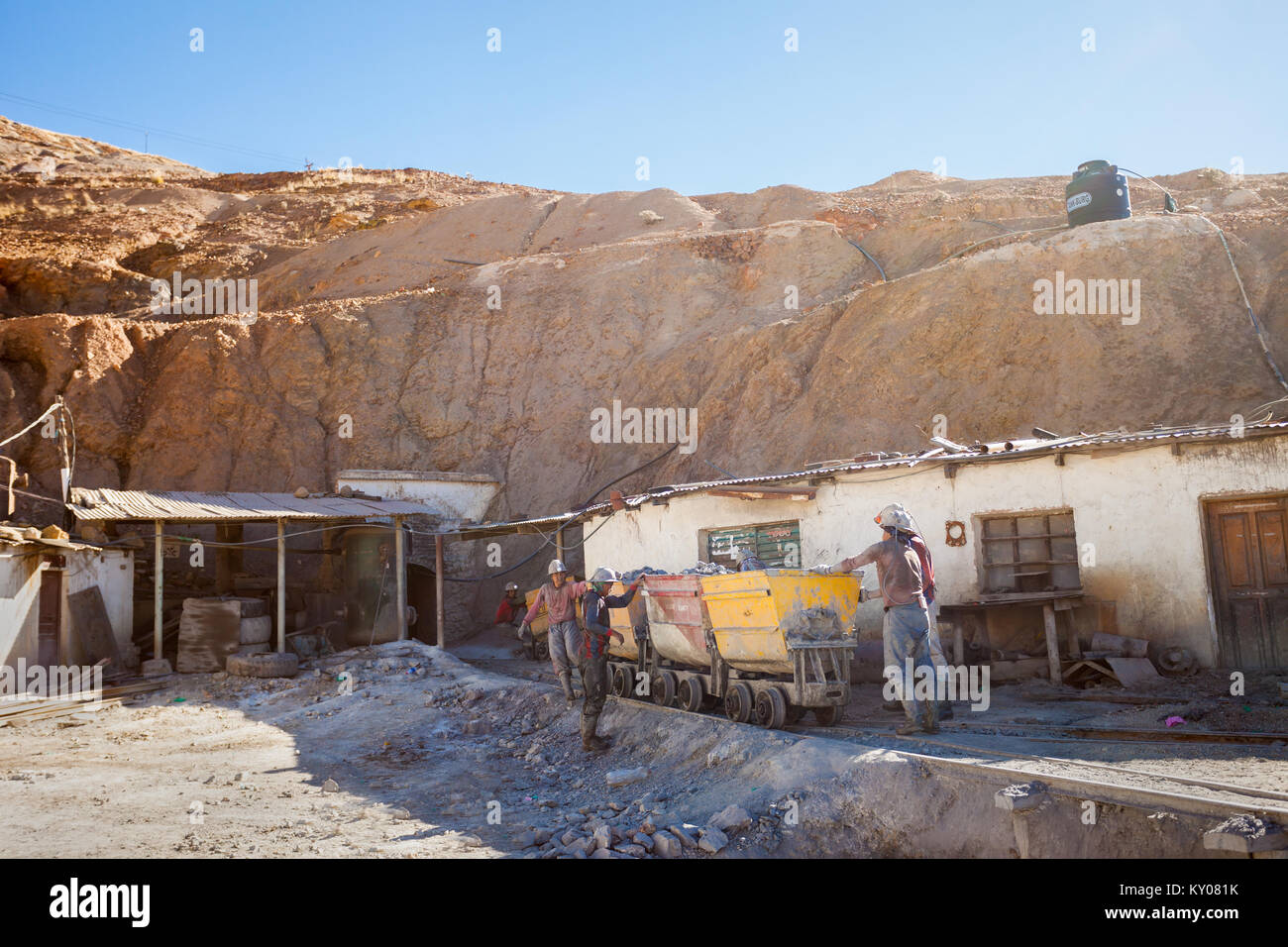 POTOSI, BOLIVIA - MAY 21, 2015: Unidentified miners at Cerro Rico ...