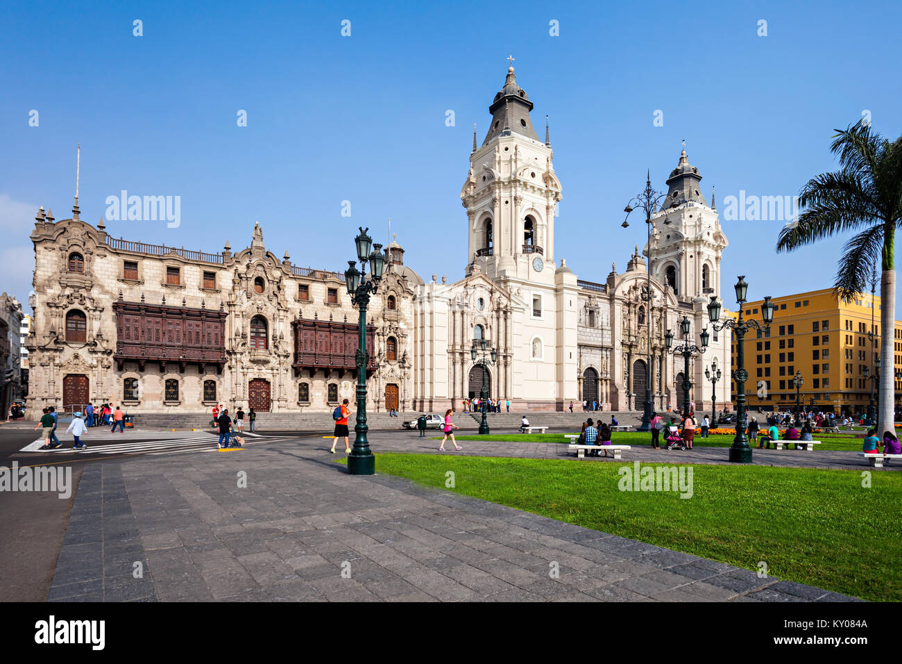 LIMA, PERU - MAY 10, 2015: The Basilica Cathedral of Lima is a Roman ...