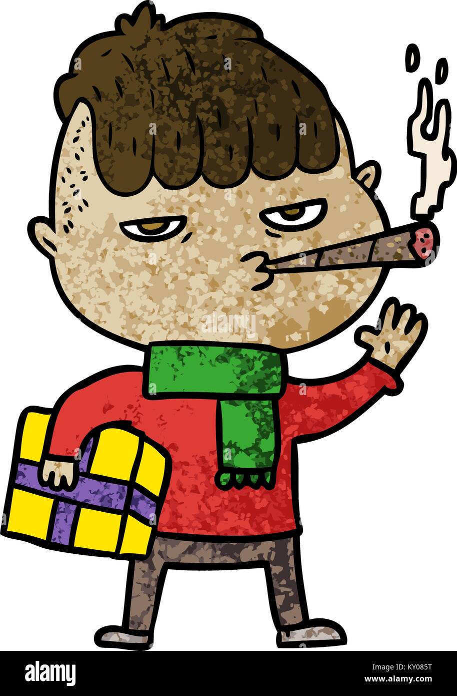 cartoon man smoking carrying christmas gift Stock Vector Image & Art ...