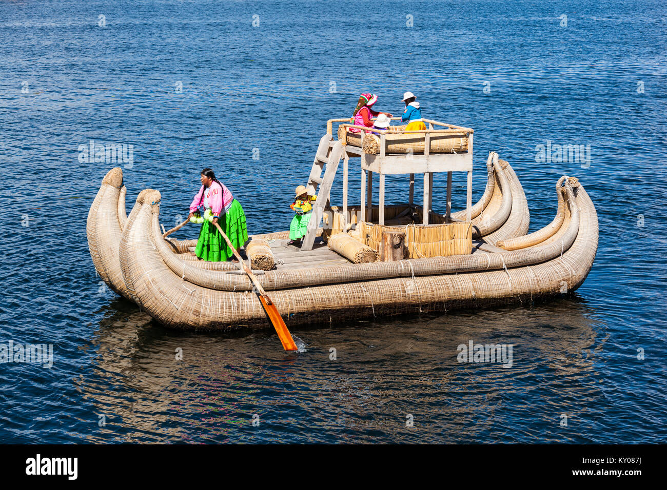 PUNO, PERU - MAY 14, 2015: Totora boat on the Titicaca lake near Puno ...