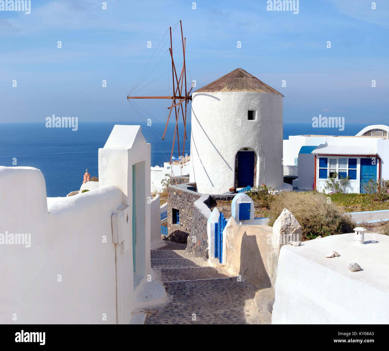 Santorini windmill cafe view hi-res stock photography and images - Alamy