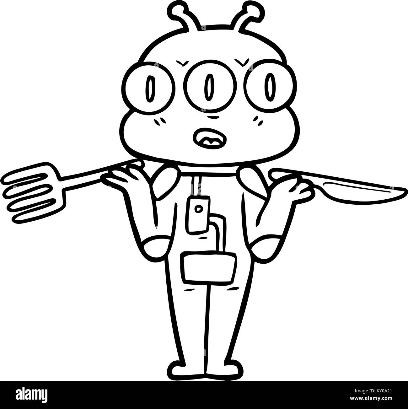 cartoon three eyed alien with knife and fork Stock Vector Image & Art ...