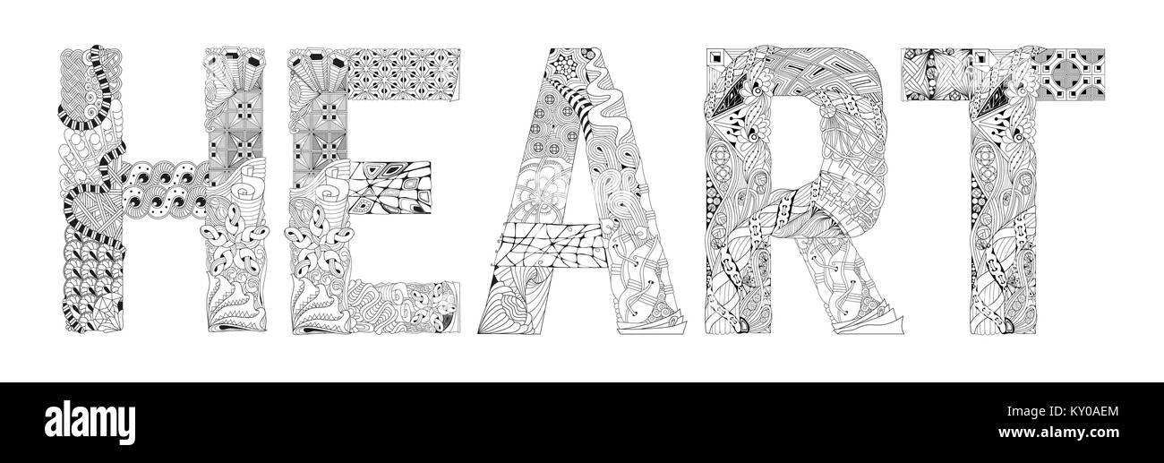 Word HEART for coloring. Vector decorative zentangle object Stock ...