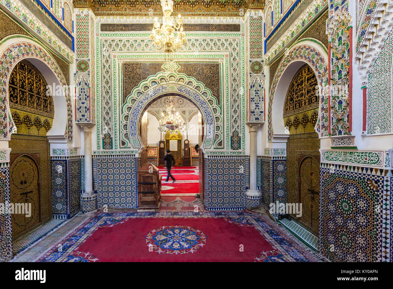 FES, MOROCCO - FEBRUARY 27, 2016: The Zaouia Moulay Idriss II is a ...