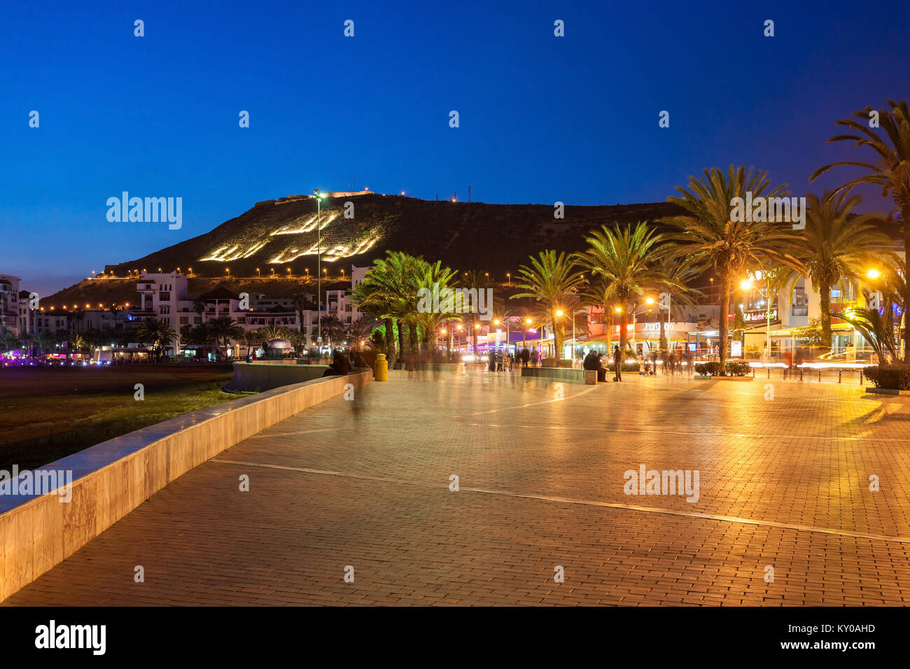 AGADIR, MOROCCO - FEBRUARY 20, 2016: Agadir seafront promenade at the ...