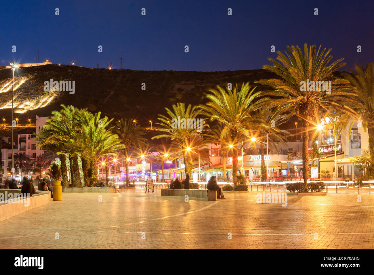 AGADIR, MOROCCO - FEBRUARY 20, 2016: Agadir seafront promenade at the ...