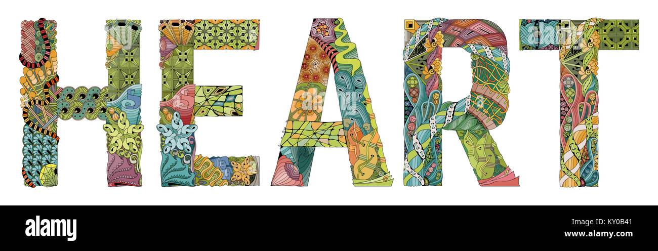 Word HEART. Vector decorative zentangle object Stock Vector Image & Art ...