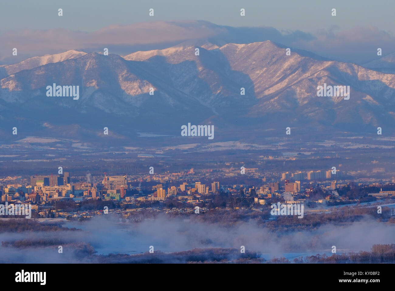 Hidaka mountain range and Obihiro City, Hokkaido, Japan Stock Photo - Alamy