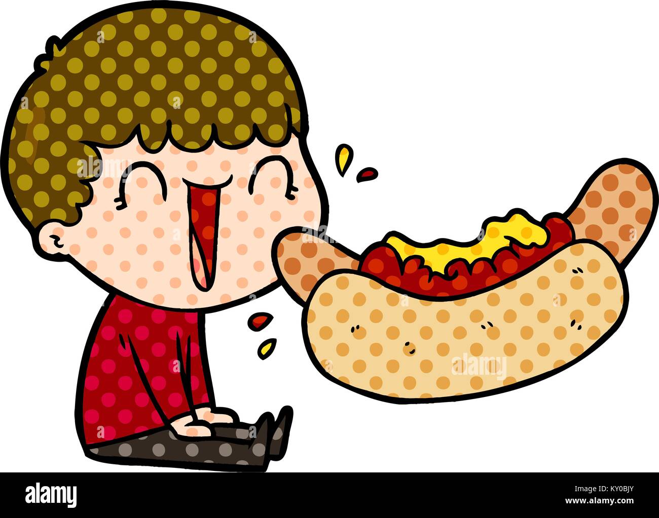 laughing cartoon man eating giant hotdog Stock Vector Image & Art - Alamy