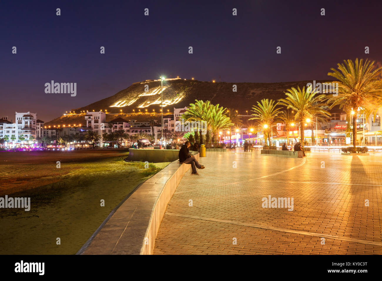 AGADIR, MOROCCO - FEBRUARY 20, 2016: Agadir seafront promenade at the ...