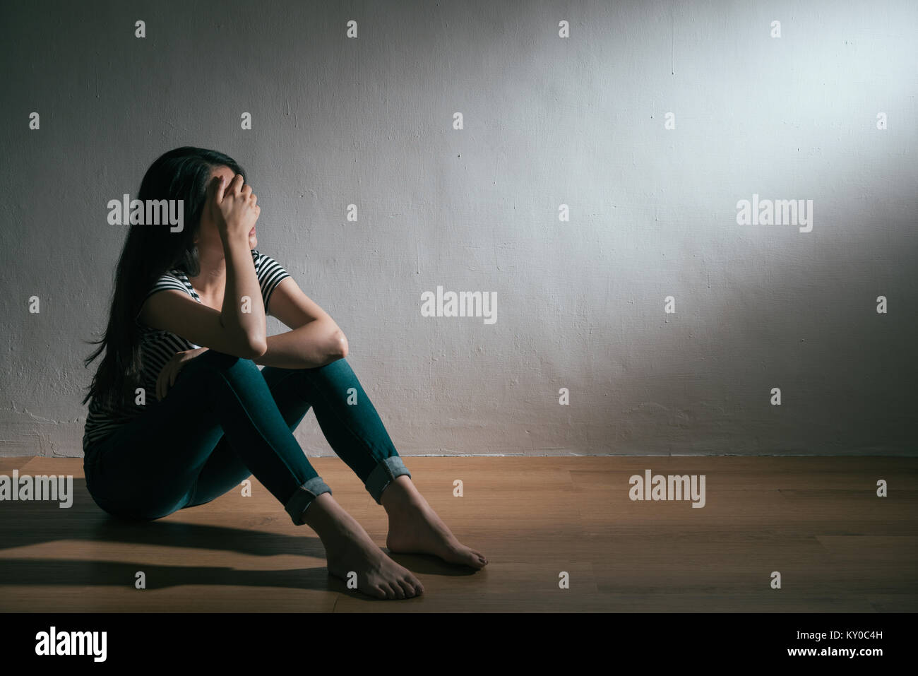 attractive beauty girl break up with boyfriend feeling sadness sitting ...