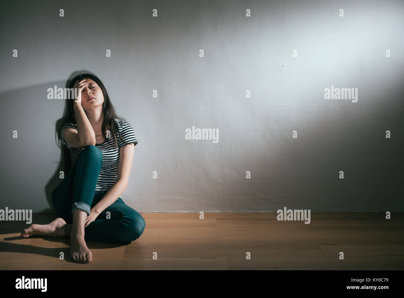 painful sadness woman losing love feeling sorrow and getting headache ...