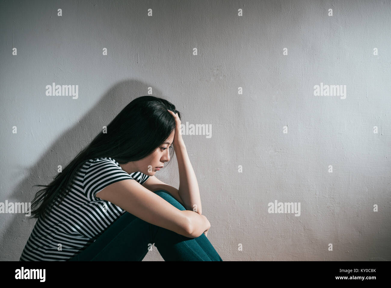 beauty pretty woman feeling depressed isolated on white wall background ...
