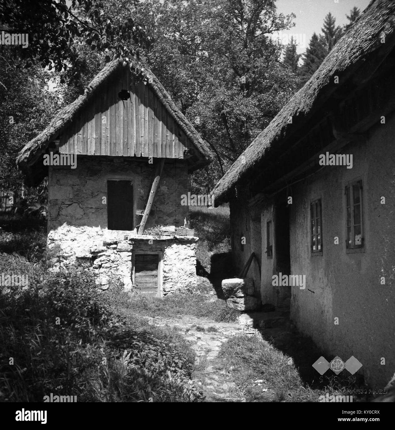 This photograph from 1954 shows a traditional Slovenian house and ...