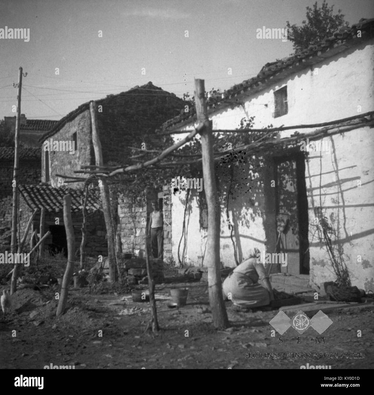 Photograph of a traditional farmhouse in Tinjan, Croatia, taken in 1949 ...