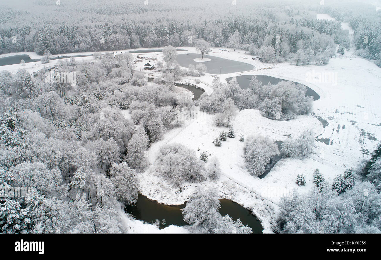 Aerial view snowy mountain trees hi-res stock photography and images ...