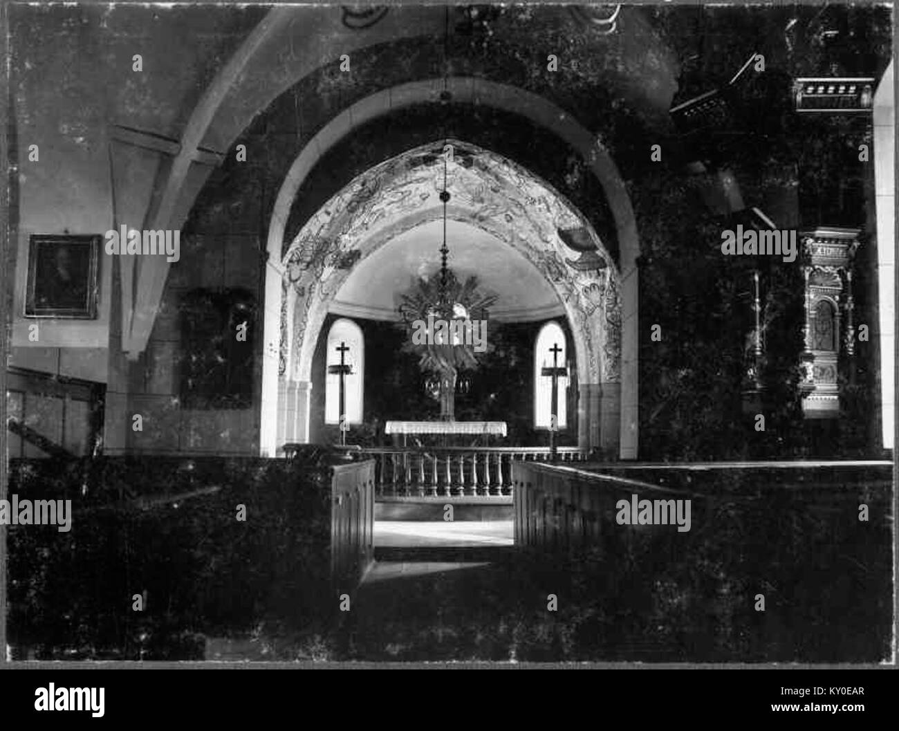 This image depicts Hjärsås Church in Sweden, a historic Lutheran church ...