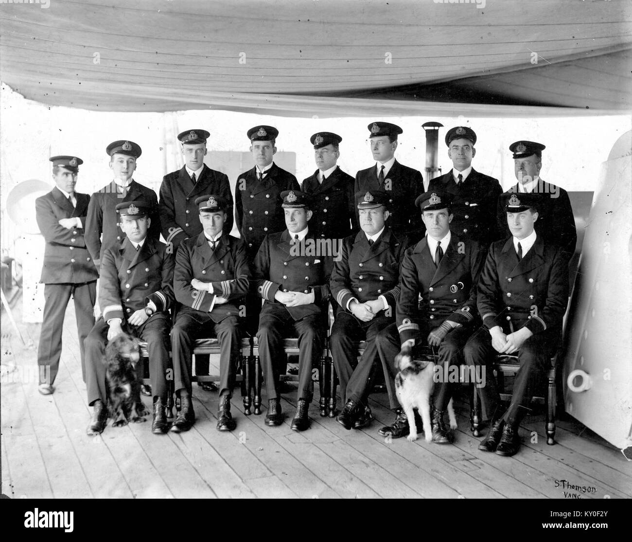 A photograph taken around 1911 showing officers of the HMCS Rainbow, a ...