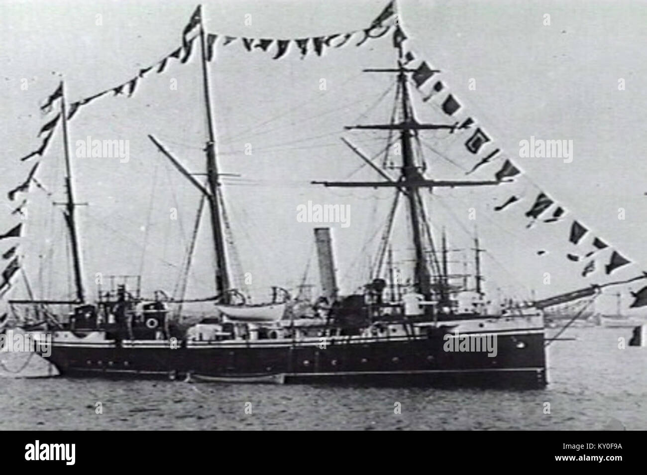 A photograph of the HMS Ringdove, a British ship built in 1889 ...