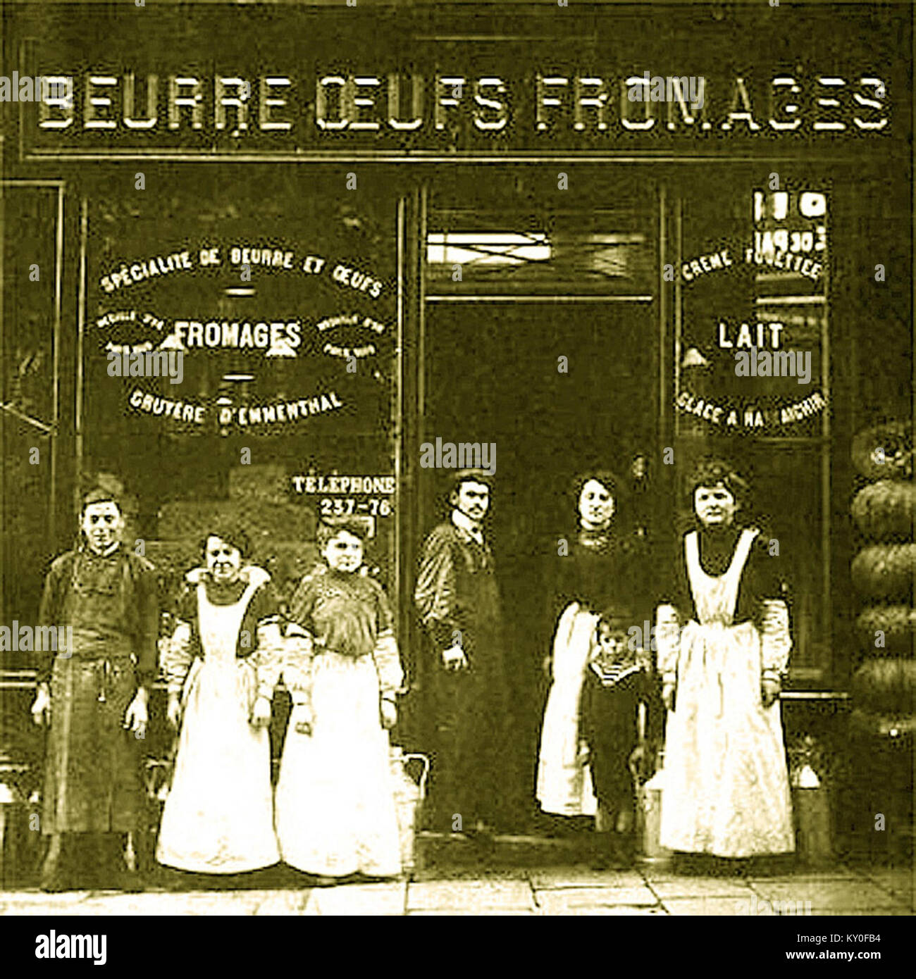 Black-and-white family portrait of the Androuët family taken in France ...