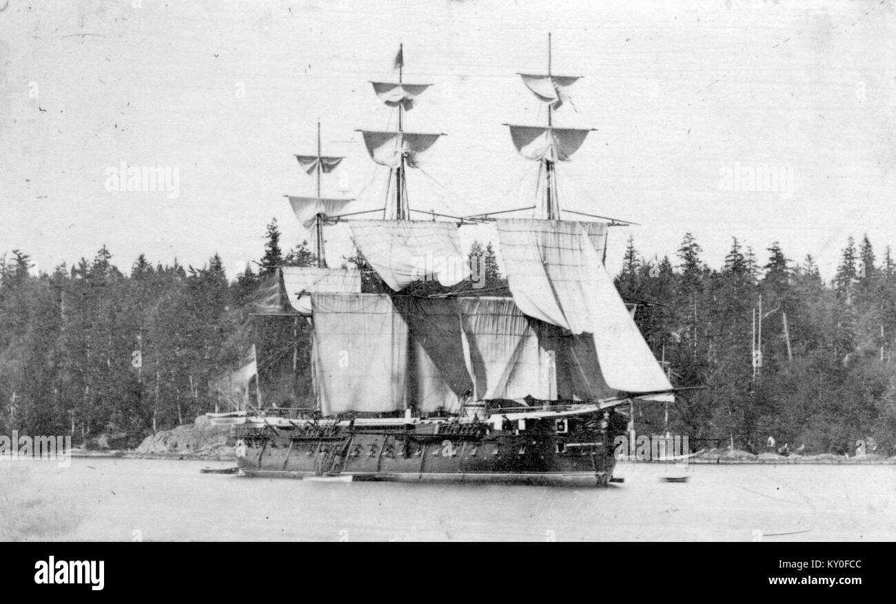 HMS Zealous, a British warship, is shown with its sails set, a notable ...