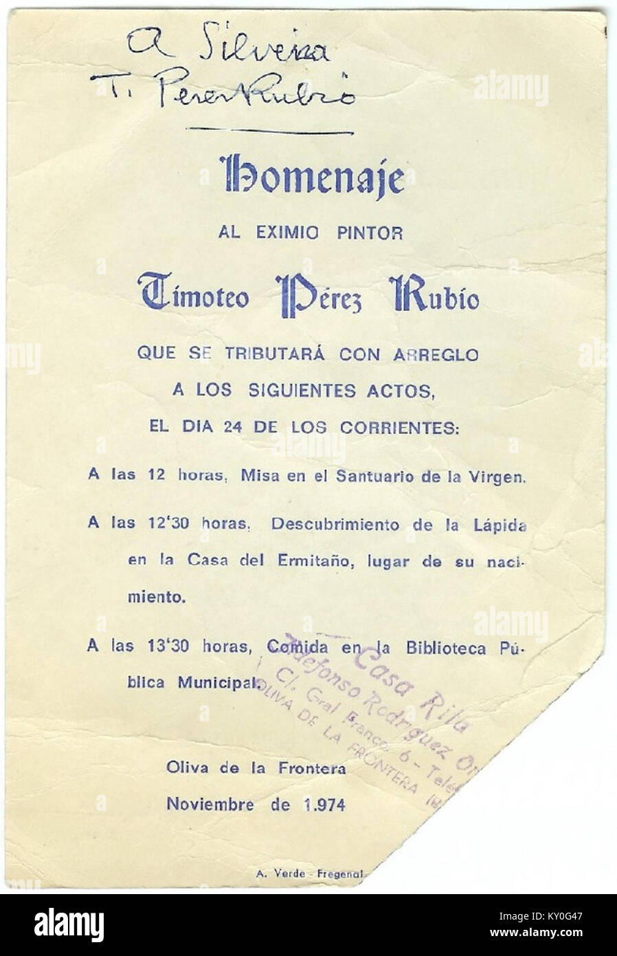 Homenaje a Timoteo Pérez Rubio 1974 Stock Photo - Alamy