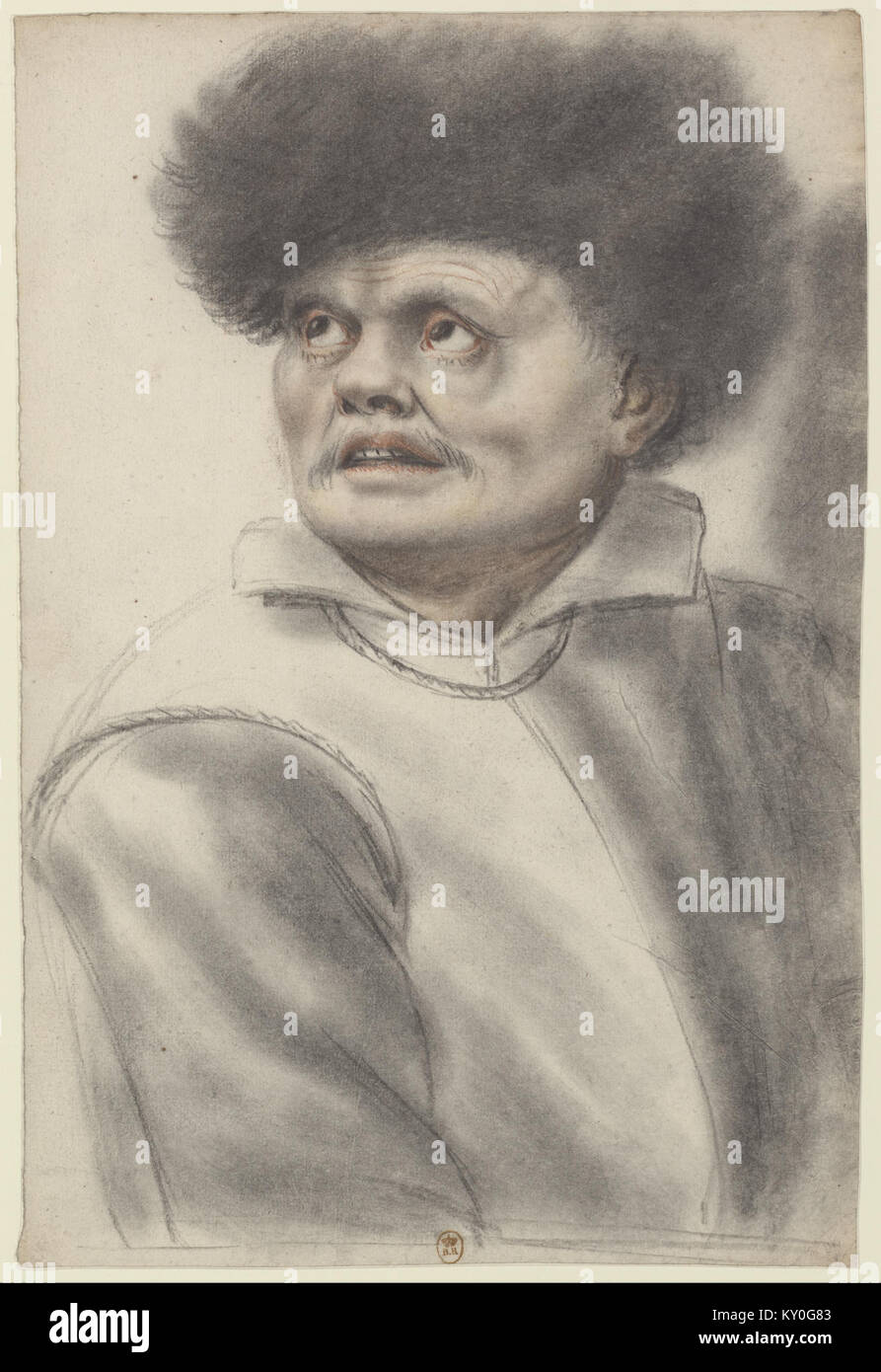 A portrait by Nicolas Lagneau depicting a man in a fur hat, gazing ...