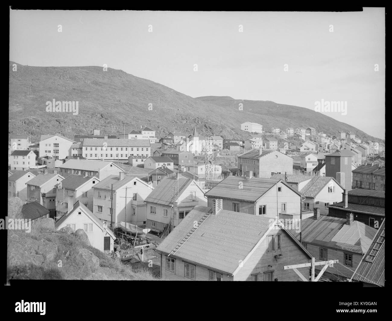 This image shows Honningsvåg, a town in northern Norway. The photo ...