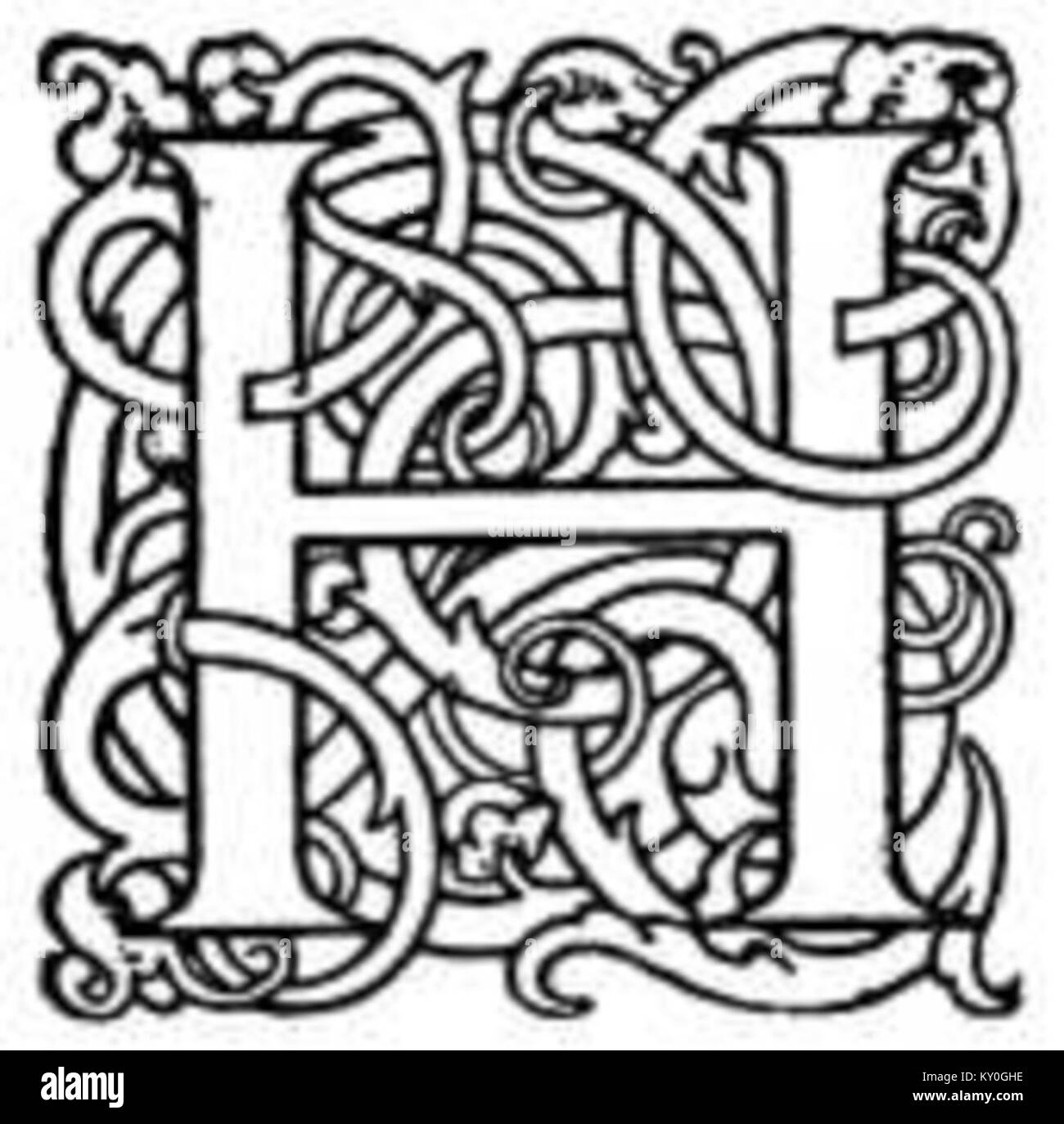 A decorative or calligraphic design of the letter H, showcasing ...