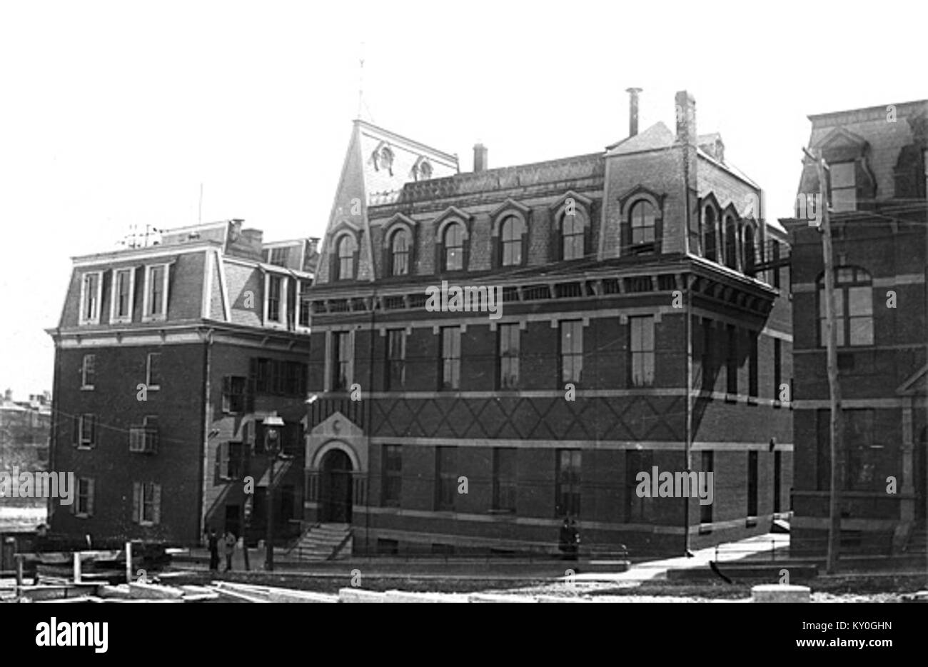A historical image of Hopkins Hall, built in 1885. The building is ...