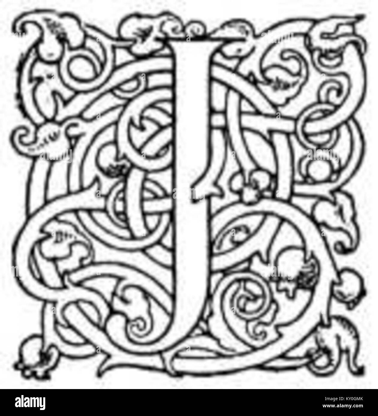 This image shows a stylized letter 'J,' possibly from an early modern ...