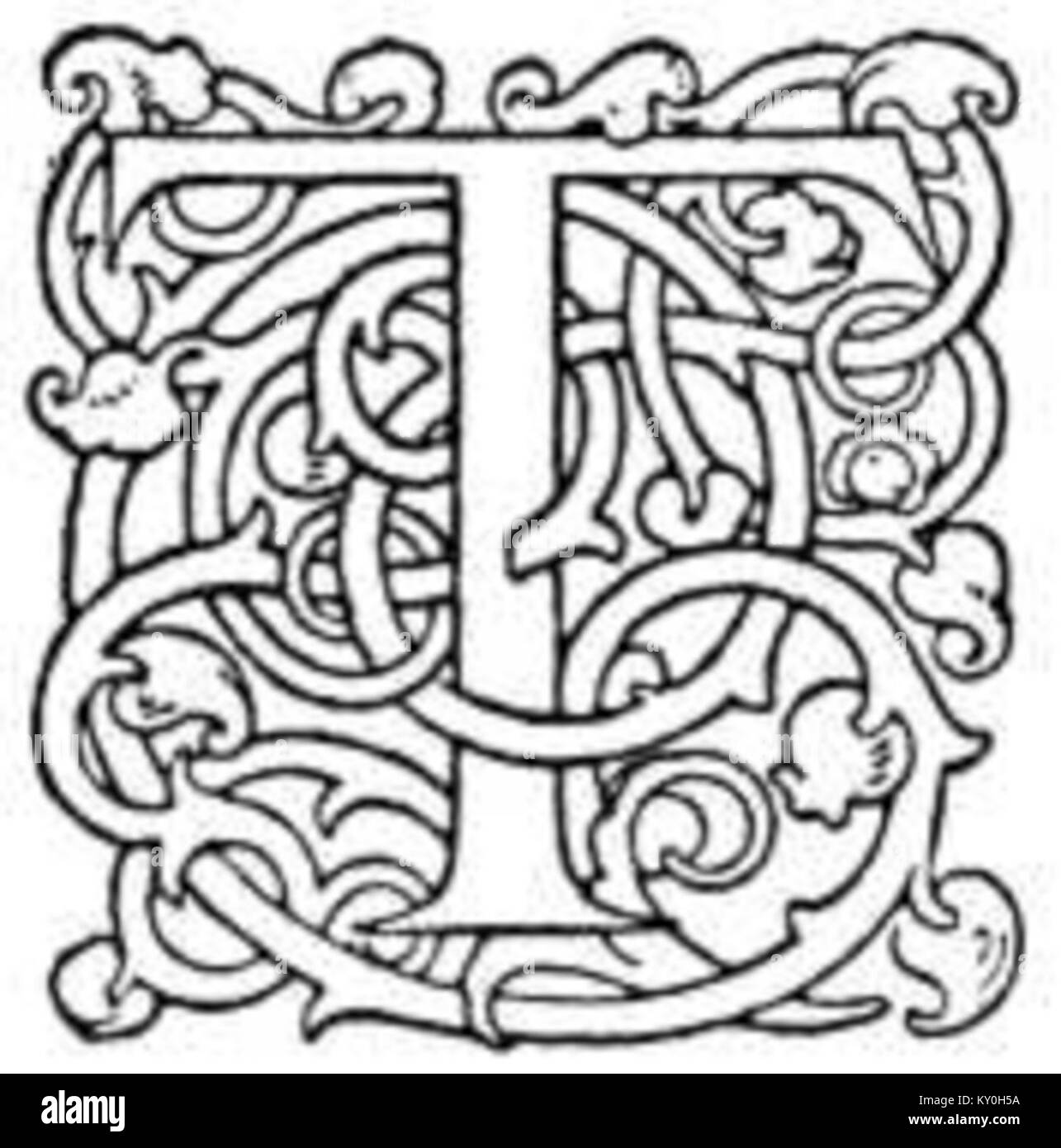 A decorative rendering of the letter 'T', showcasing typographic ...