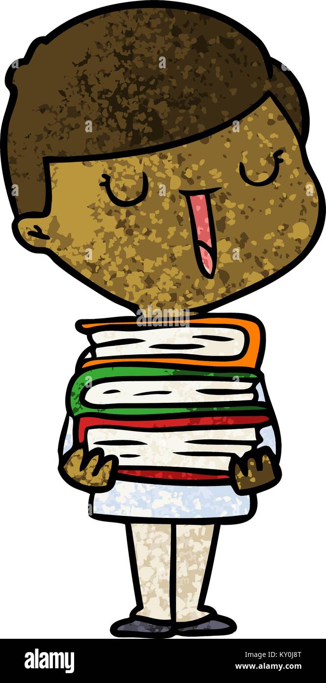 cartoon happy boy with stack of books Stock Vector Image & Art - Alamy