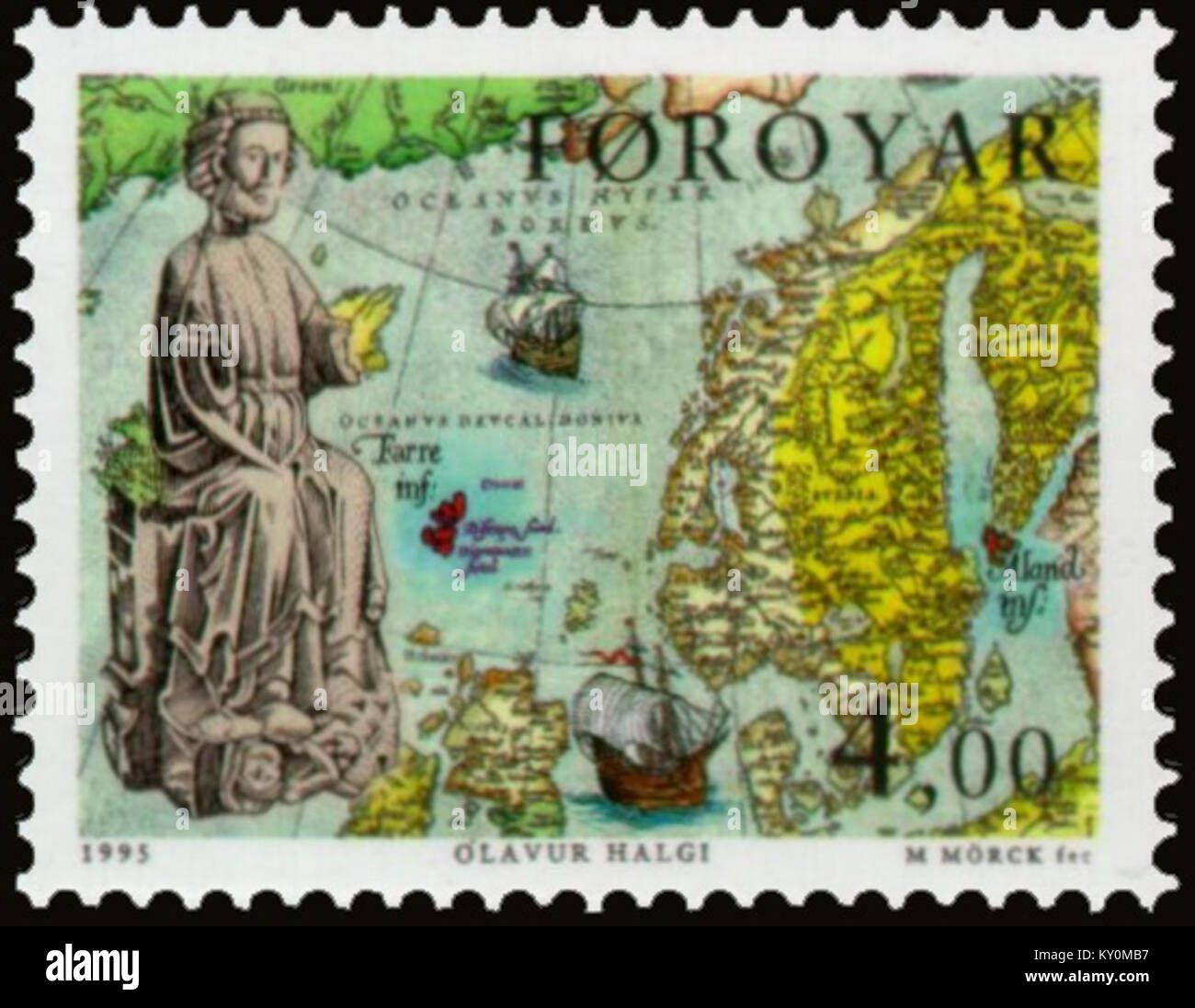 A Faroe Islands postage stamp depicting Saint Olav, a historical ...