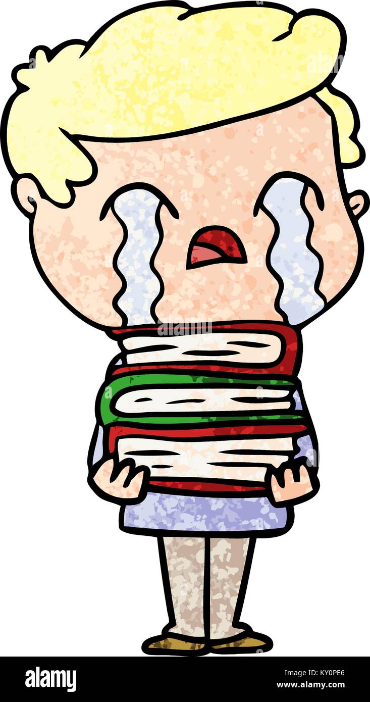cartoon man crying over stack of books Stock Vector Image & Art - Alamy