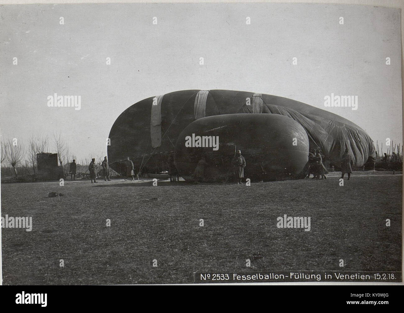 This image depicts the process of filling a tethered balloon in Veneto ...