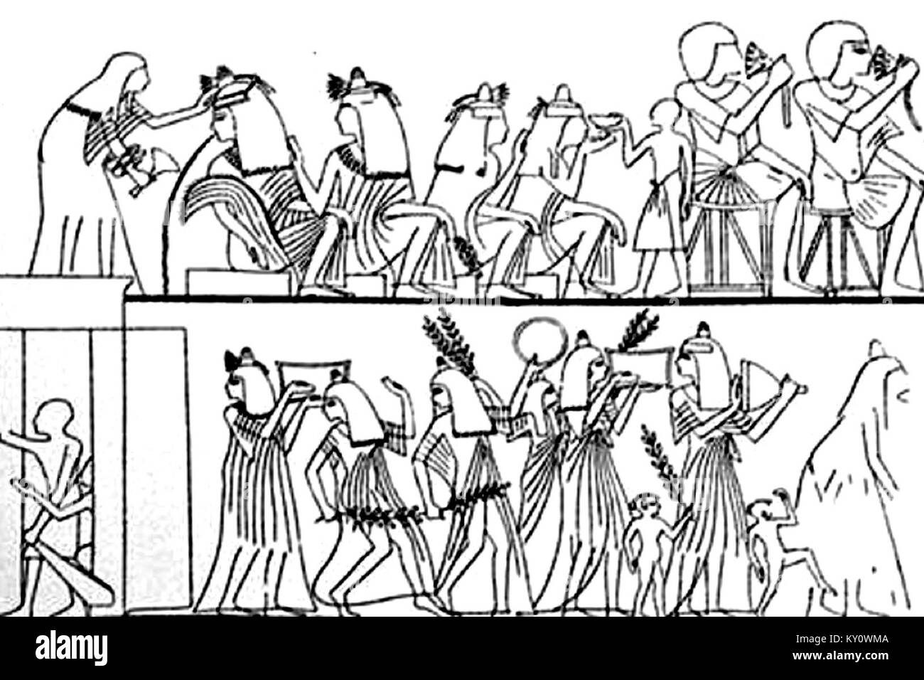 This scene of a feast and drinking depicts a traditional gathering ...