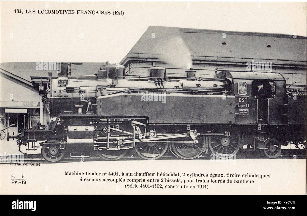 This image shows a French locomotive, FF 134, with a tender machine and ...