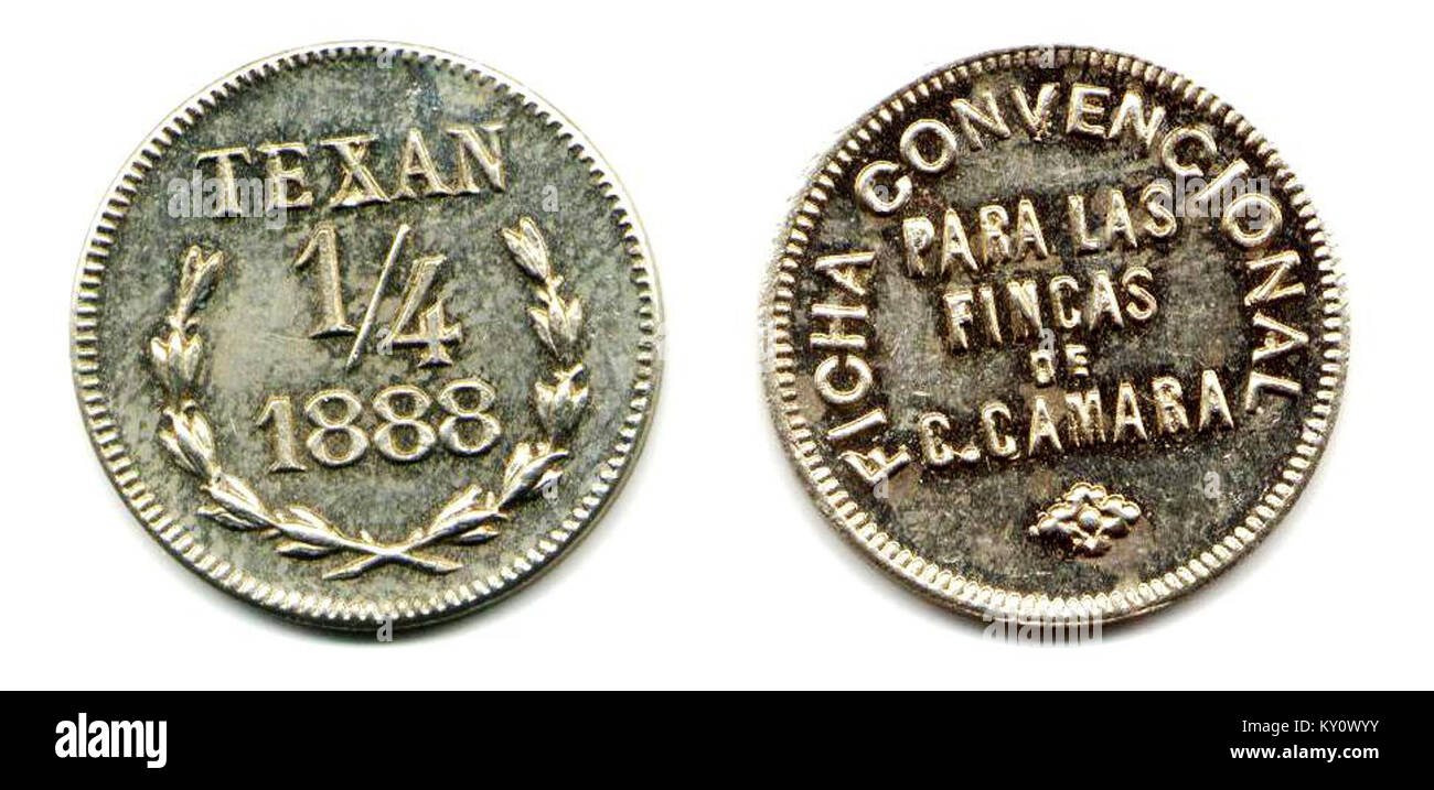 Document representing a quarter real coin from the Hacienda Texán in ...