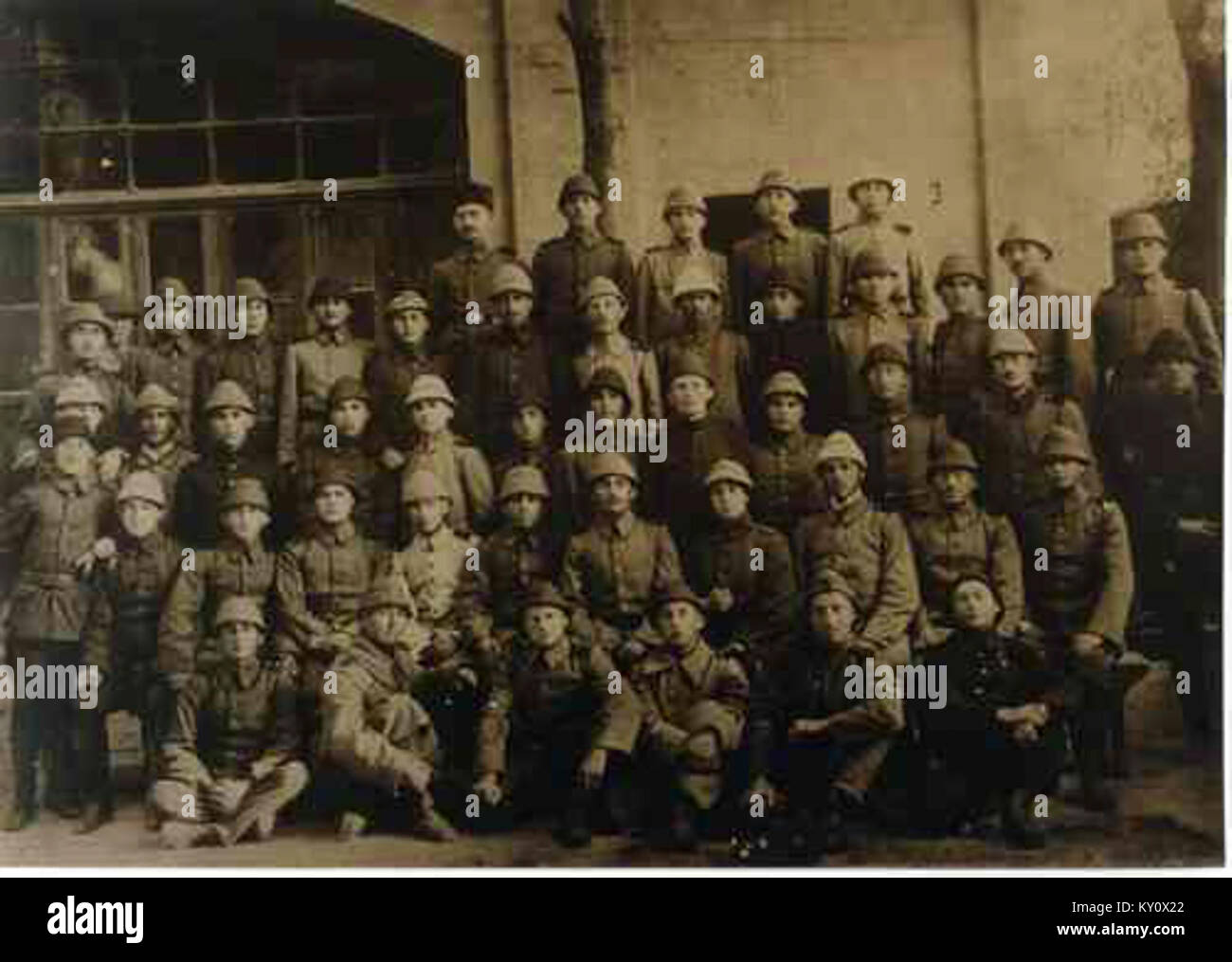 This historical photograph from 1916 shows fifty officer candidates ...
